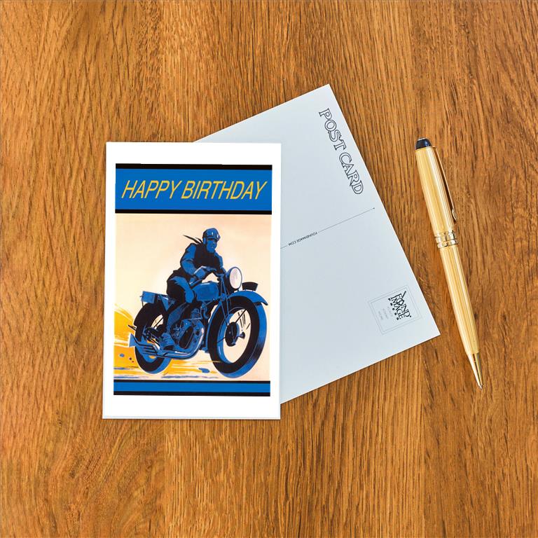 Happy Birthday Blue Motorcycle Vintage Image, Happy Birthday HB-587 – Found Image Press Inc.