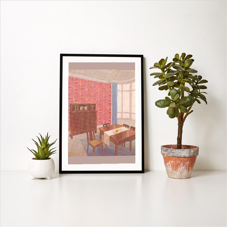 Austere Dining Room with Red Wallpaper Vintage Image, Architecture ...